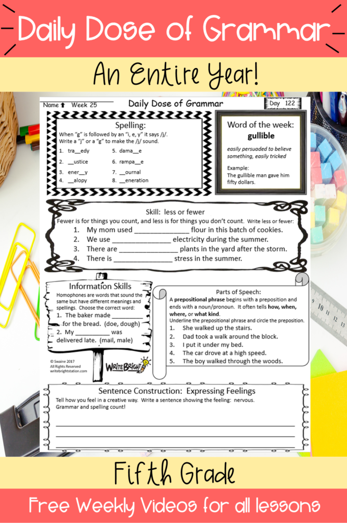 Fifth Grade Grammar Skills Daily Dose Bundle Standards Assessments ...