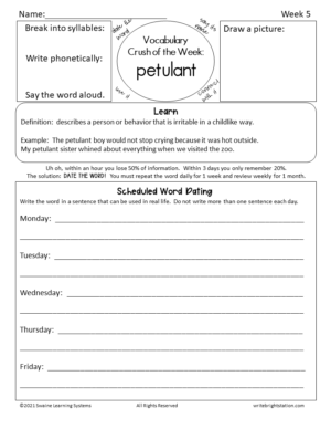 Word Dating Vocabulary Building Activities - Write Bright Lady